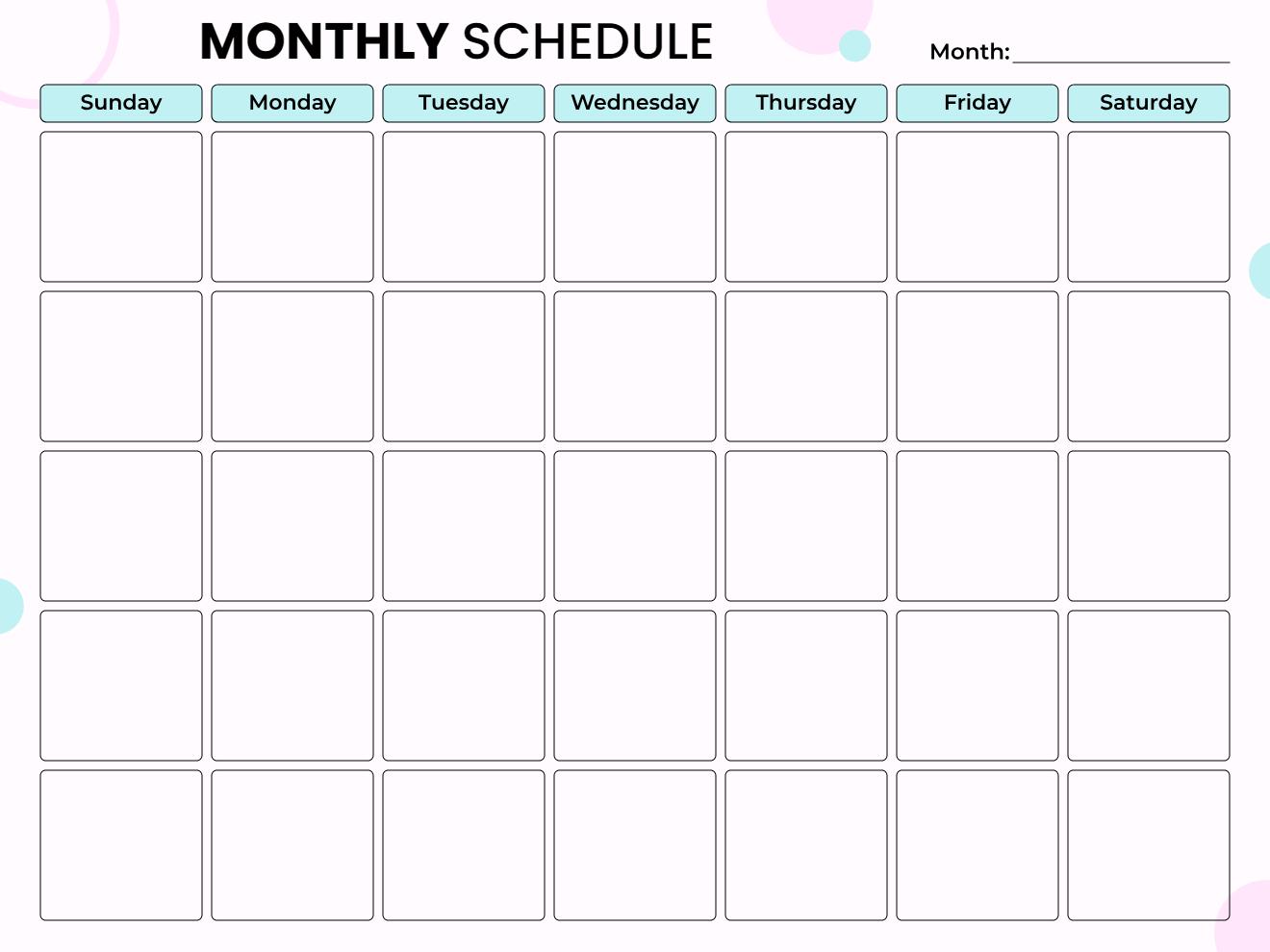 Monthly Schedule Planner Templates - Customizable | Download
